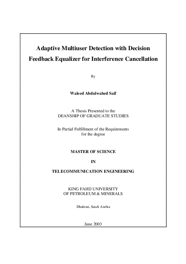 (PDF) Adaptive multiuser detection with decision feedback equalizer for interference cancellation