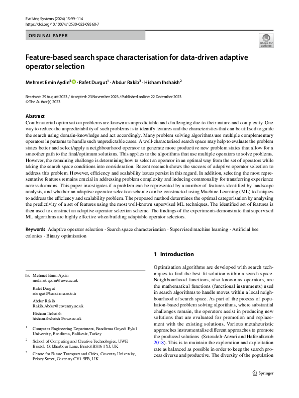 (PDF) Feature-based search space characterisation for data-driven adaptive operator selection