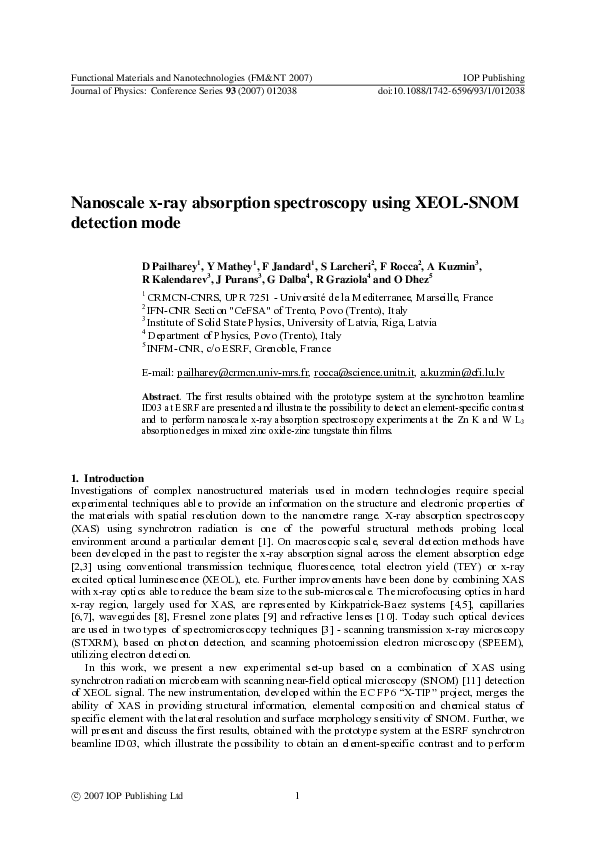 (PDF) Nanoscale x-ray absorption spectroscopy using XEOL-SNOM detection ...