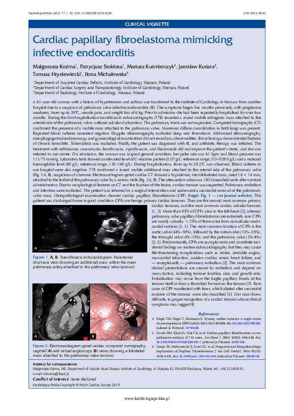 (PDF) Cardiac papillary fibroelastoma mimicking infective endocarditis