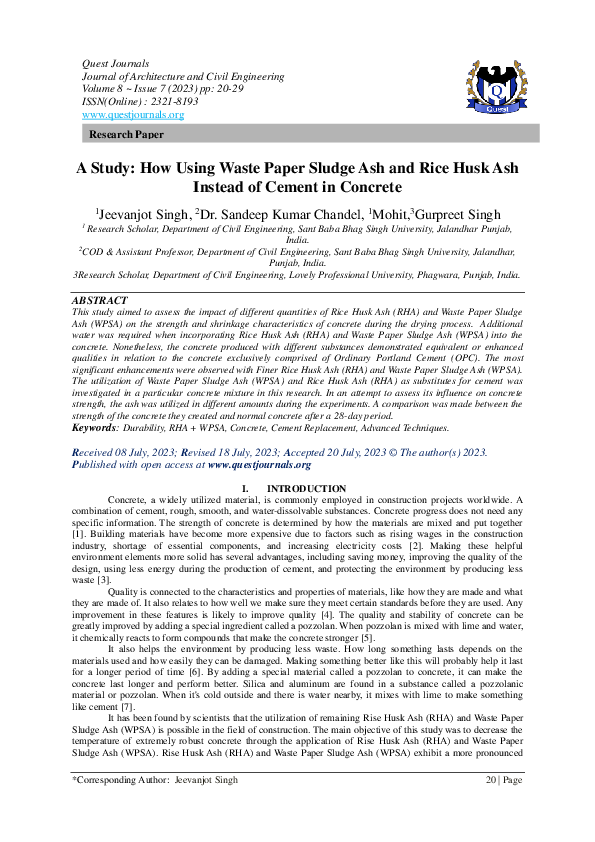 (PDF) A Study: How Using Waste Paper Sludge Ash and Rice Husk Ash ...