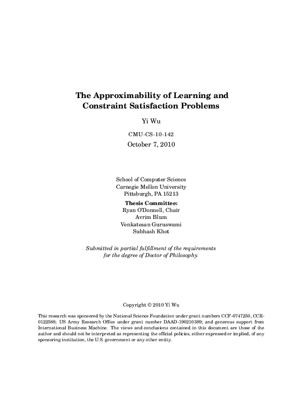 Pdf The Approximability Of Learning And Constraint Satisfaction Problems