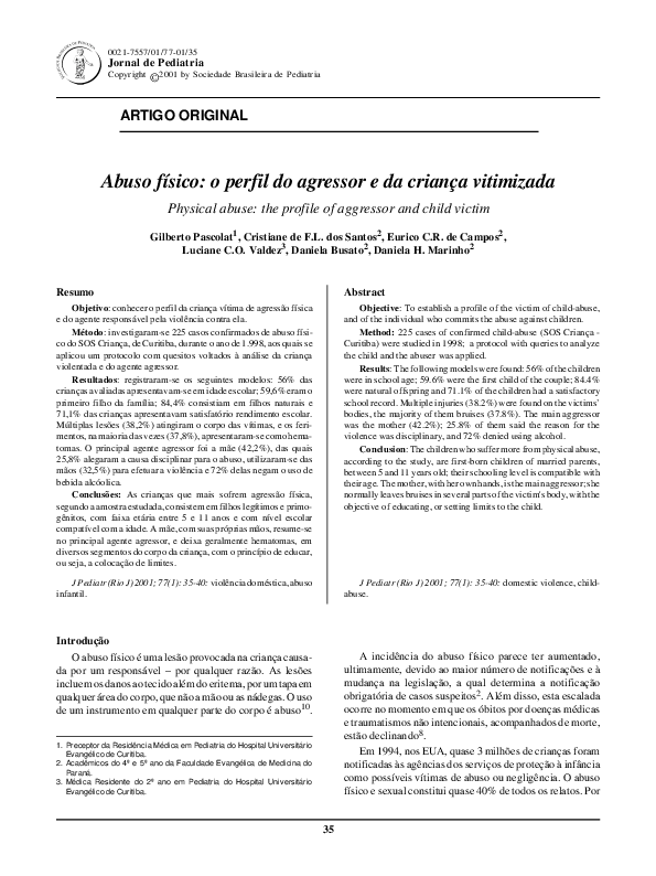 Physical abuse: the profile of aggressor and child victim