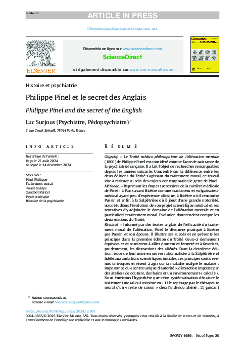 (PDF) Philippe Pinel et le secret des Anglais