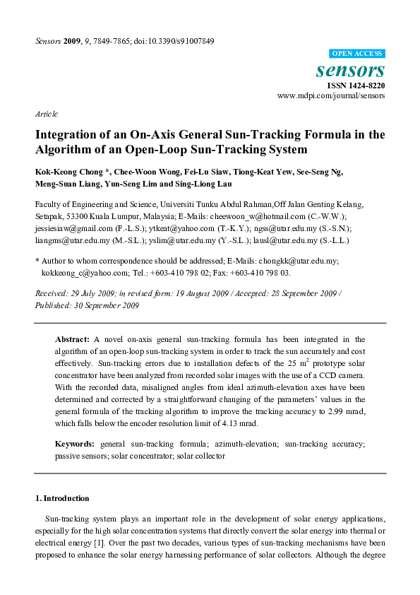 (PDF) Integration of an On-Axis General Sun-Tracking Formula in the Algorithm of an Open-Loop ...