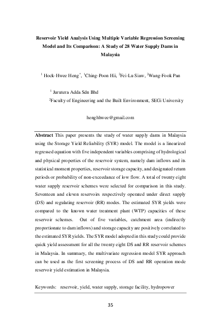 (PDF) Reservoir Yield Analysis Using Multiple Variable Regression Screening Model and Its ...