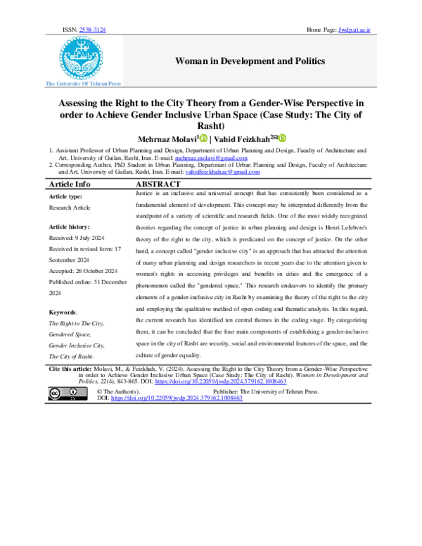 (PDF) Assessing the Right to the City Theory from a Gender-Wise ...