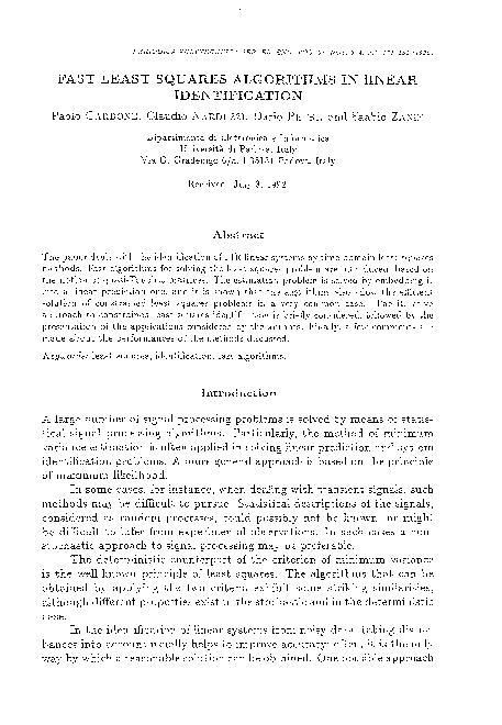 (PDF) FAST LEAST SQUARES ALGORITHMS IN lINEAR IDENTIFICATION