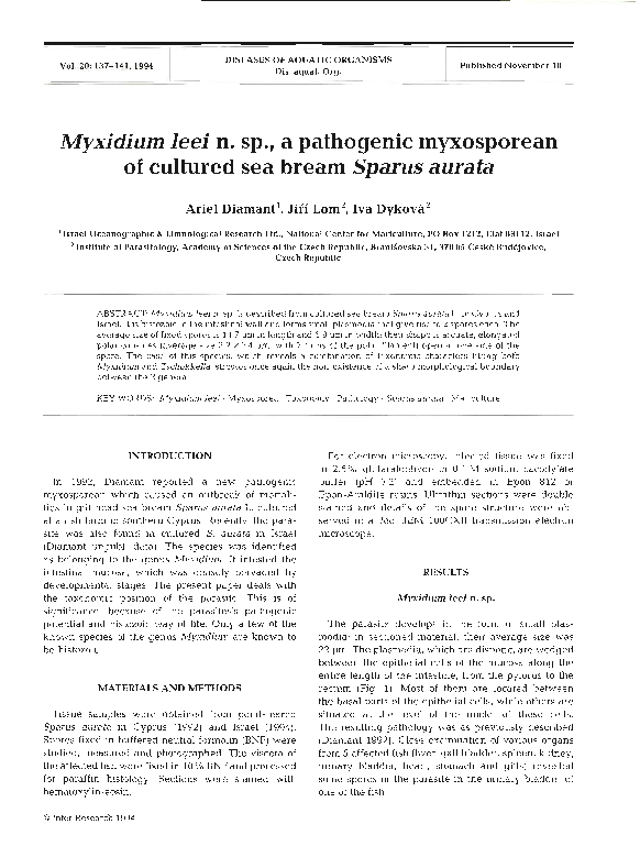 (PDF) Myxidium leei n. sp., a pathogenic myxosporean of cultured sea ...