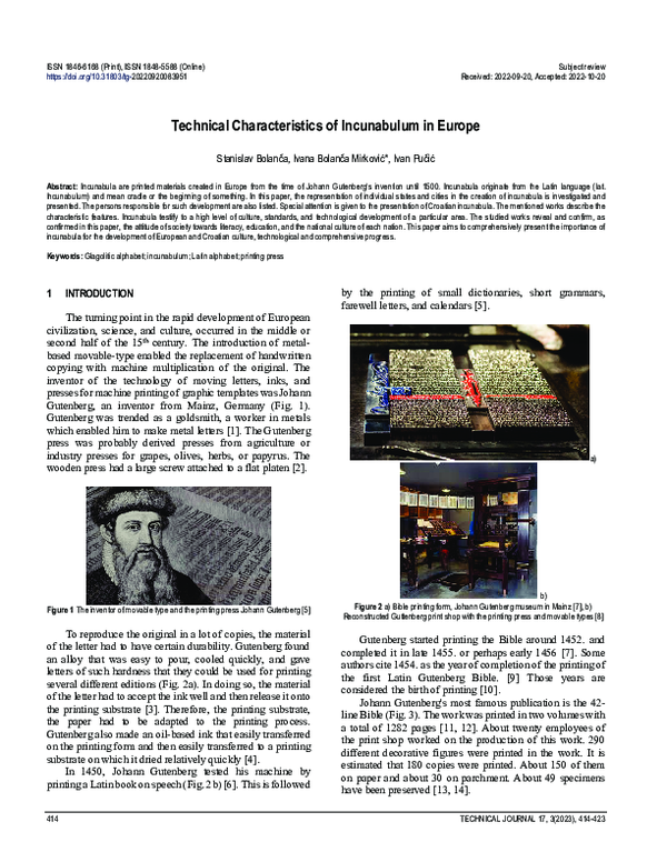 (PDF) Technical Characteristics of Incunabulum in Europe