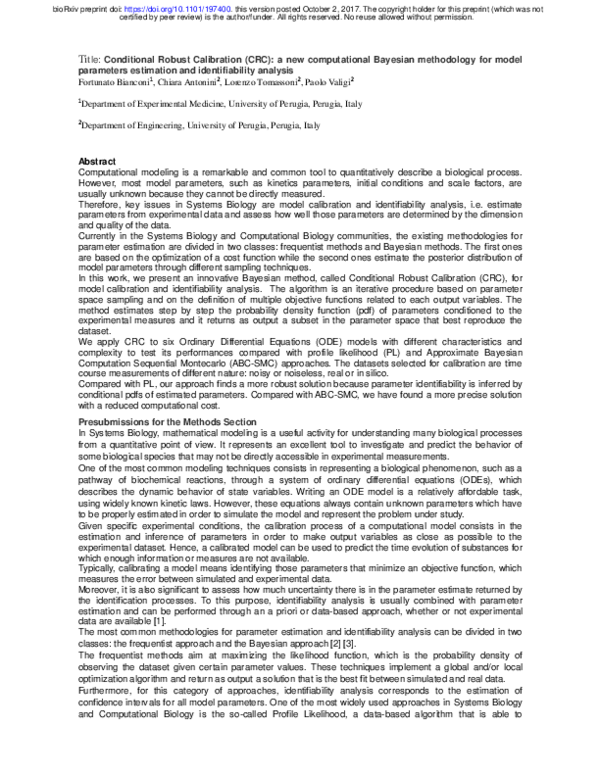 (PDF) Conditional Robust Calibration (CRC): a new computational Bayesian methodology for model ...