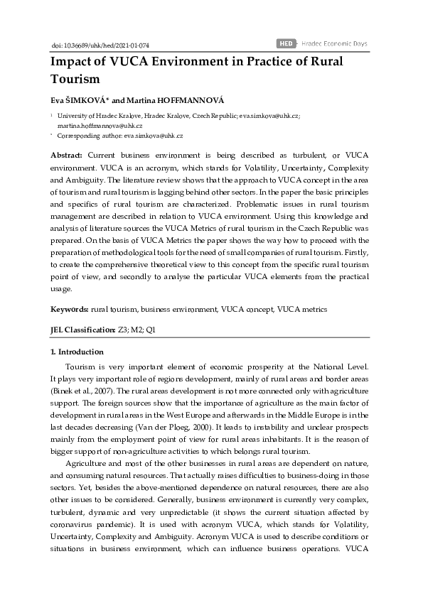 (PDF) Impact of VUCA Environment in Practice of Rural Tourism