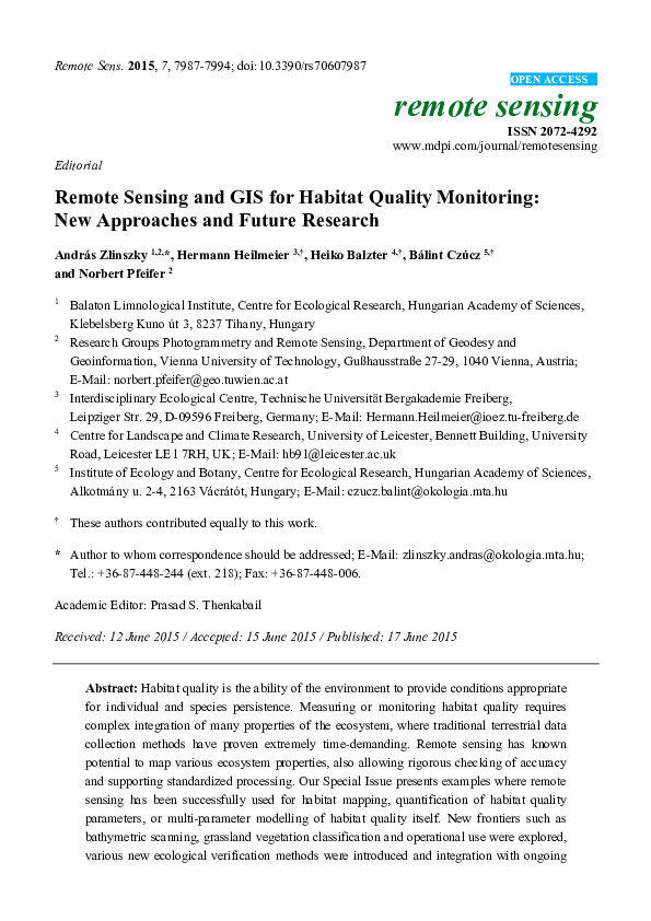 (PDF) Remote Sensing and GIS for Habitat Quality Monitoring: New ...