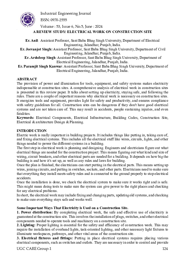 (PDF) A REVIEW STUDY: ELECTRICAL WORK ON CONSTRUCTION SITE