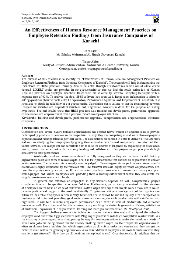 (PDF) An Effectiveness of Human Resource Management Practices on ...