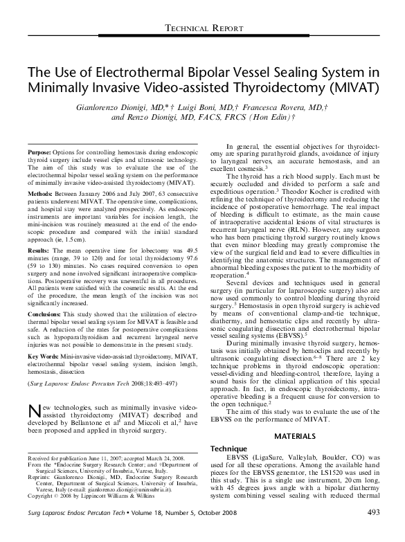 (PDF) The Use of Electrothermal Bipolar Vessel Sealing System in ...