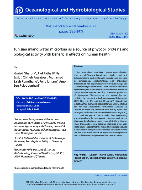 (PDF) Tunisian inland water microflora as a source of phycobiliproteins ...