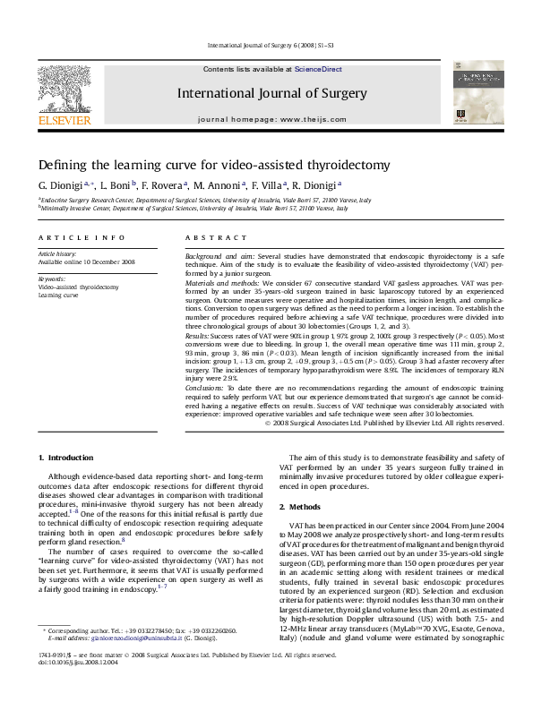 (PDF) Defining the learning curve for video-assisted thyroidectomy