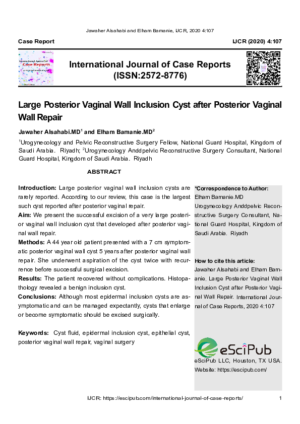 (PDF) Large Posterior Vaginal Wall Inclusion Cyst after Posterior ...