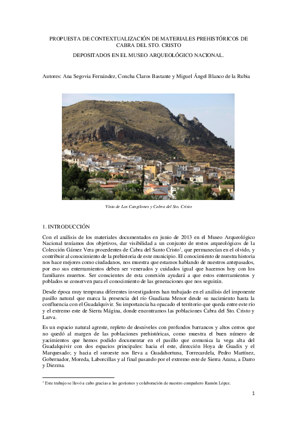 (PDF) PROPUESTA DE CONTEXTUALIZACIÓN DE MATERIALES PREHISTÓRICOS DE ...