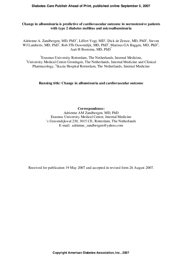 (PDF) Running title: Change in albuminuria and cardiovascular outcome