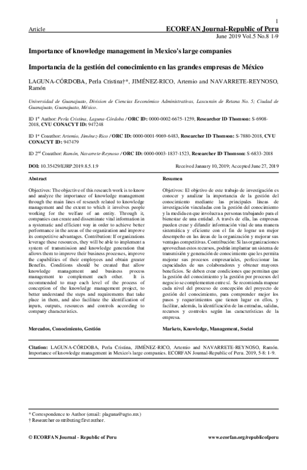 (PDF) Importance of knowledge management in Mexico's large companies