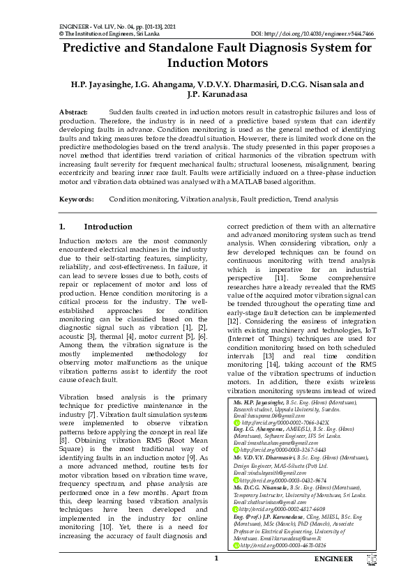 (PDF) Predictive and Standalone Fault Diagnosis System for Induction Motors