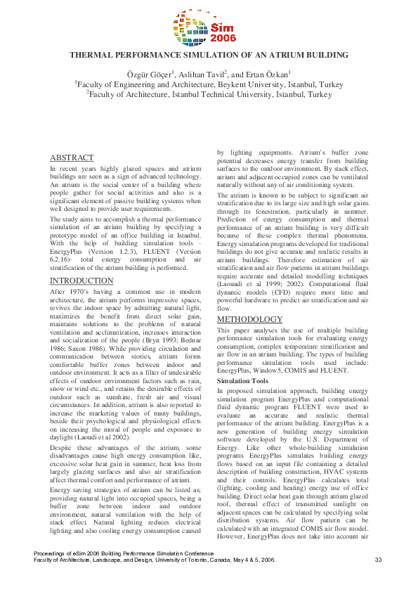 (PDF) THERMAL PERFORMANCE SIMULATION OF AN ATRIUM BUILDING