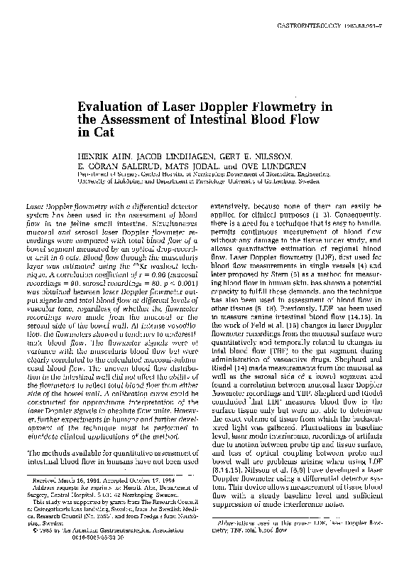 (PDF) Evaluation of Laser Doppler Flowmetry in the assessment of blood ...