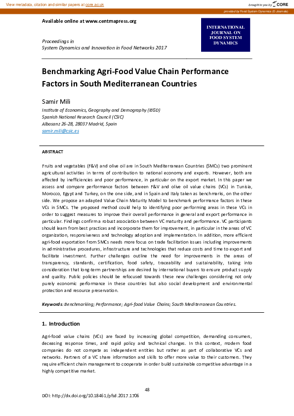 (PDF) Benchmarking Agri-Food Value Chain Performance Factors in South ...