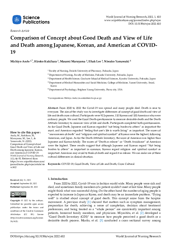 (PDF) Comparison of Concept about Good Death and View of Life and Death ...