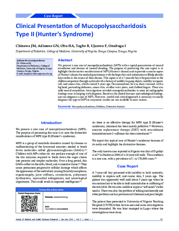 (PDF) Clinical presentation of mucopolysaccharidosis type II (Hunter′s ...