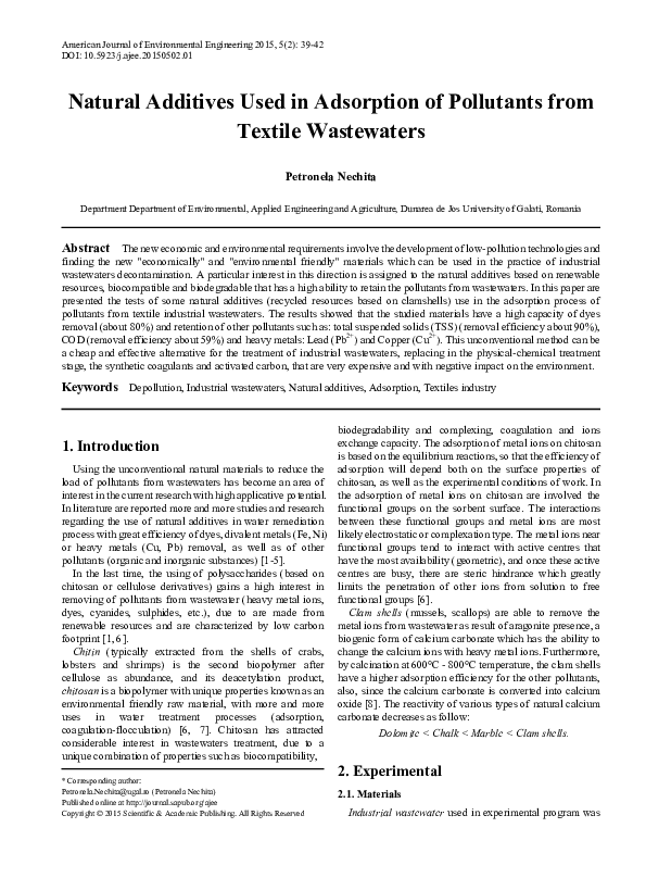 (PDF) Natural Additives Used in Adsorption of Pollutants from Textile ...
