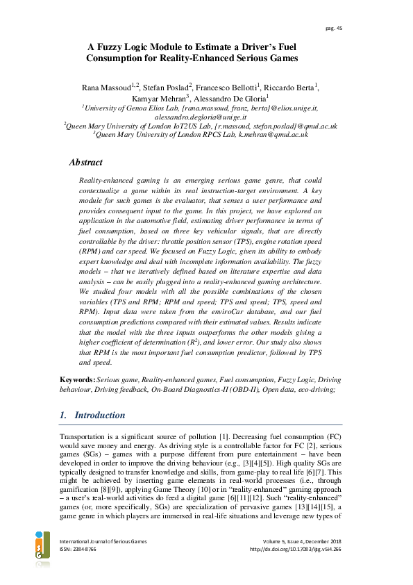 (PDF) A Fuzzy Logic Module to Estimate a Driver’s Fuel Consumption for Reality-Enhanced Serious ...