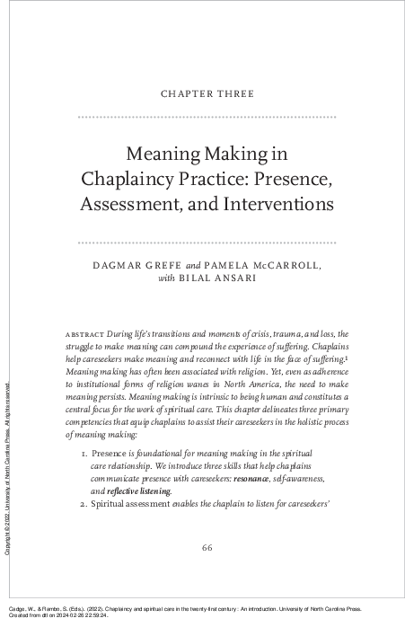(PDF) Meaning Making in Chaplaincy Practice: Presence, Assessment, and ...