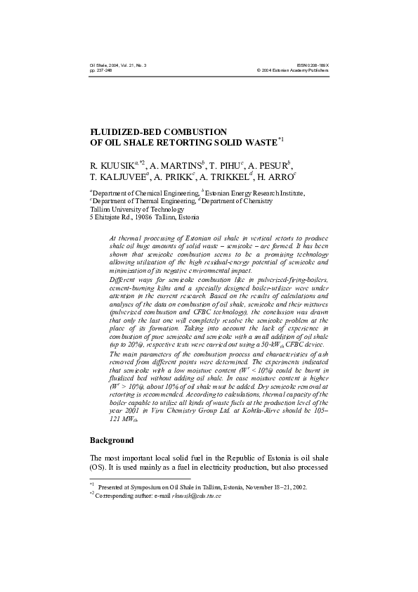 (PDF) Fluidized-Bed Combustion of Oil Shale Retorting Solid Waste