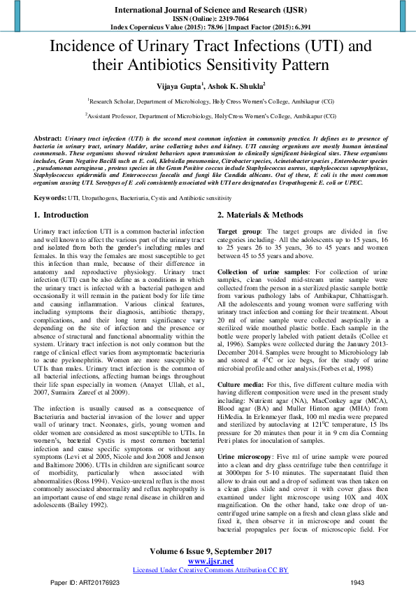 (PDF) Incidence of Urinary Tract Infections (UTI) and their Antibiotics ...