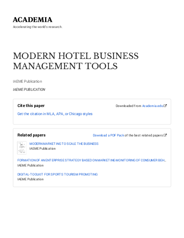 (PDF) MODERN HOTEL BUSINESS MANAGEMENT TOOLS