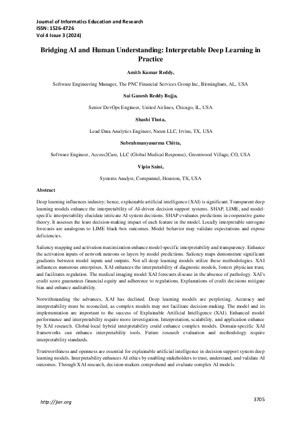 (PDF) Bridging AI and Human Understanding: Interpretable Deep Learning in Practice