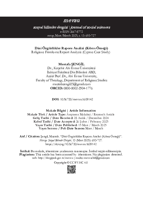 (PDF) Dini Özgürlükler Raporu Analizi (Kıbrıs Örneği) - Religious Freedoms Report Analysis ...