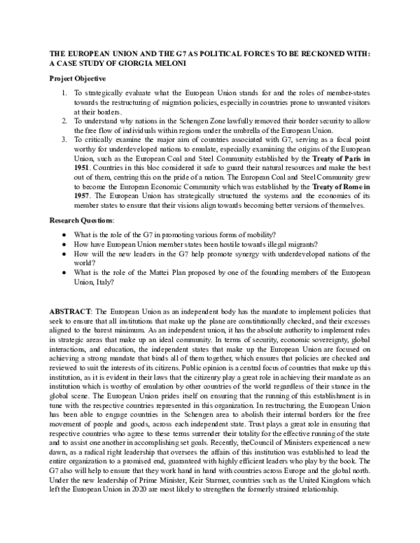 (PDF) THE EUROPEAN UNION AND THE G7 AS POLITICAL FORCES TO BE RECKONED WITH: A CASE STUDY OF ...