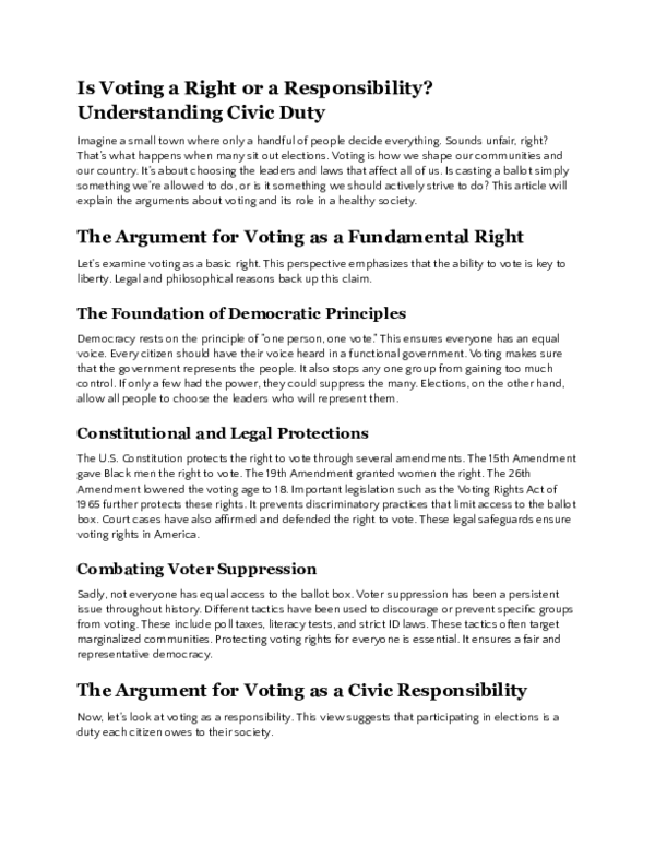 (PDF) Is Voting a Right or a Responsibility? Understanding Civic Duty