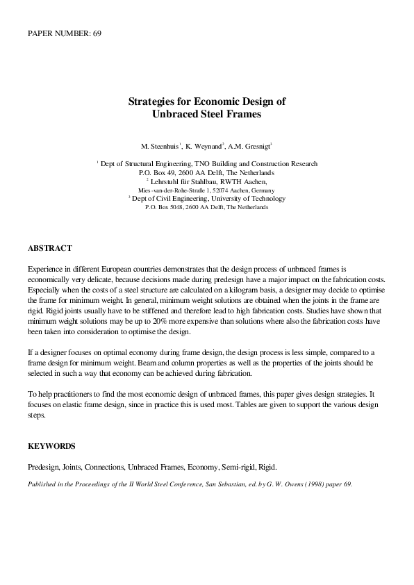 (PDF) Strategies for economic design of unbraced steel frames