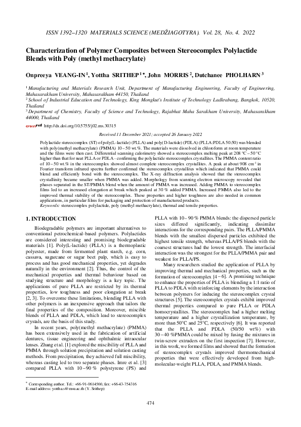(PDF) Characterization of Polymer Composites between Stereocomplex ...
