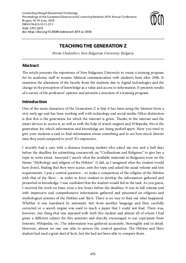 (PDF) Teaching the Generation Z