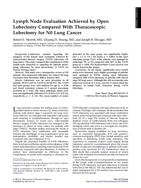 (PDF) Lymph Node Evaluation Achieved by Open Lobectomy Compared With ...