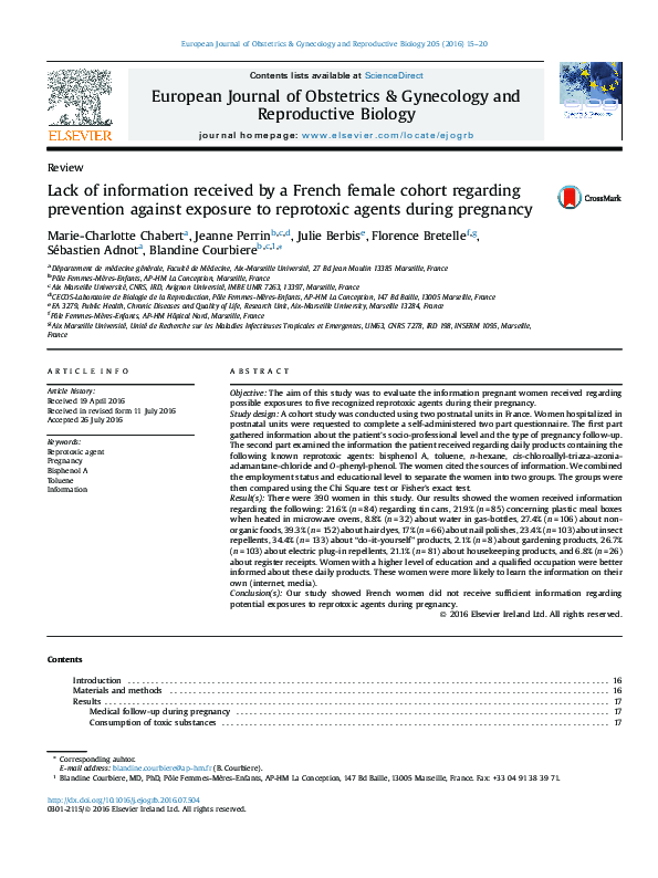 (PDF) Lack of information received by a French female cohort regarding ...