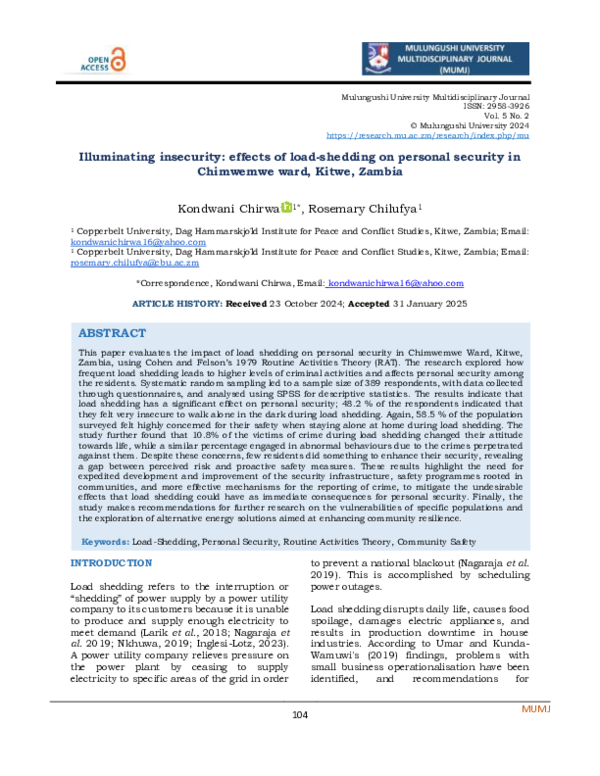 (PDF) Illuminating insecurity: effects of load-shedding on personal ...