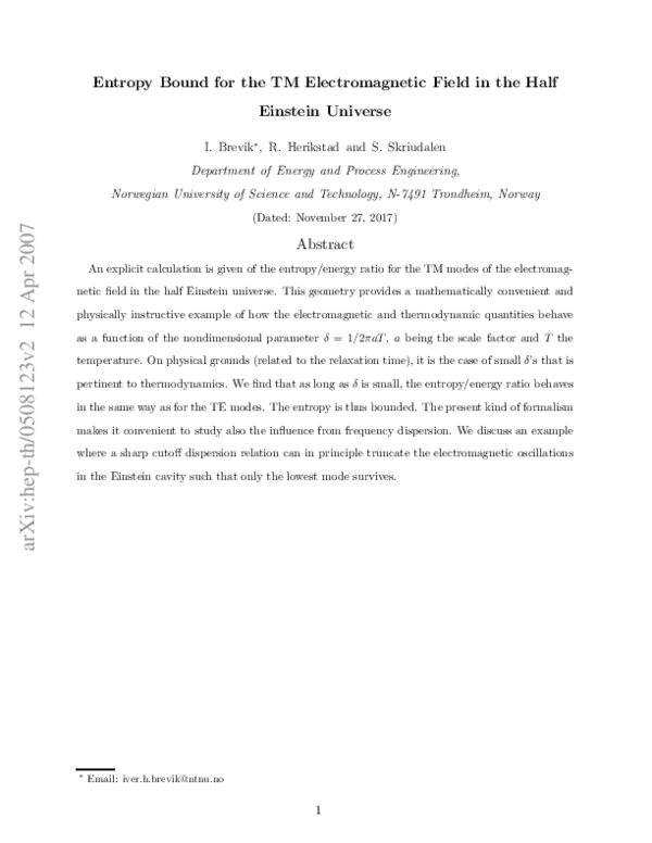 (PDF) Entropy Bound for the TM Electromagnetic Field in the Half ...