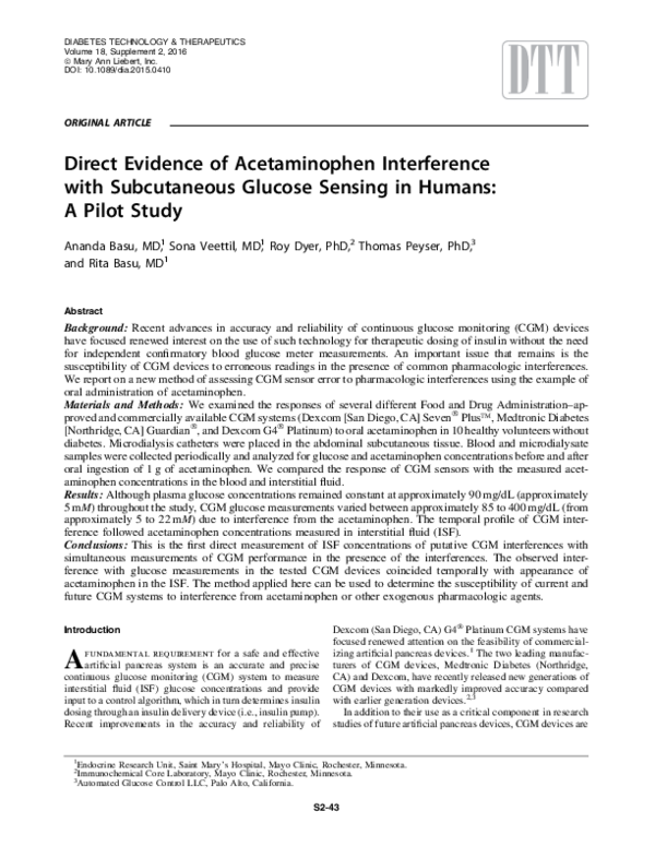 (PDF) Direct Evidence of Acetaminophen Interference with Subcutaneous ...